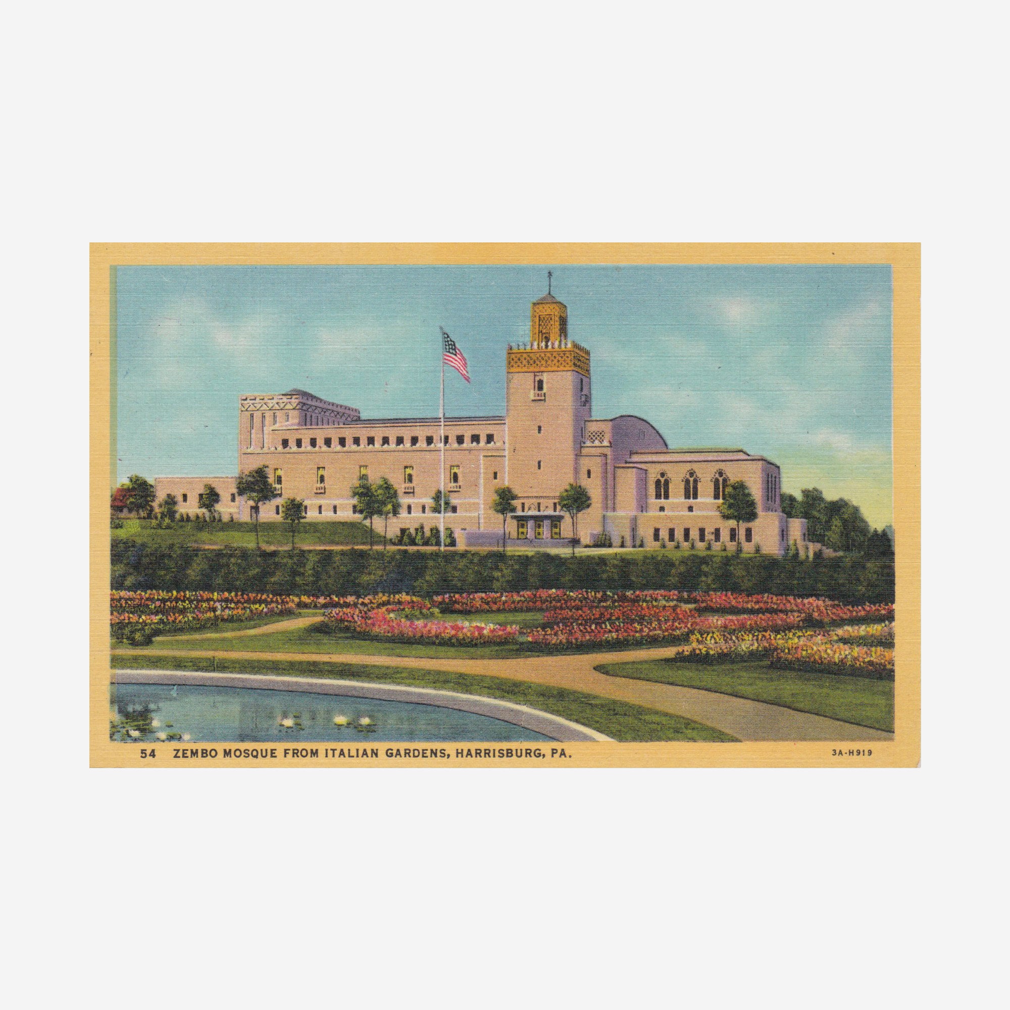 Vintage Zembo Mosque from Italian Gardens, Harrisburg, Pa. Linen Era ...