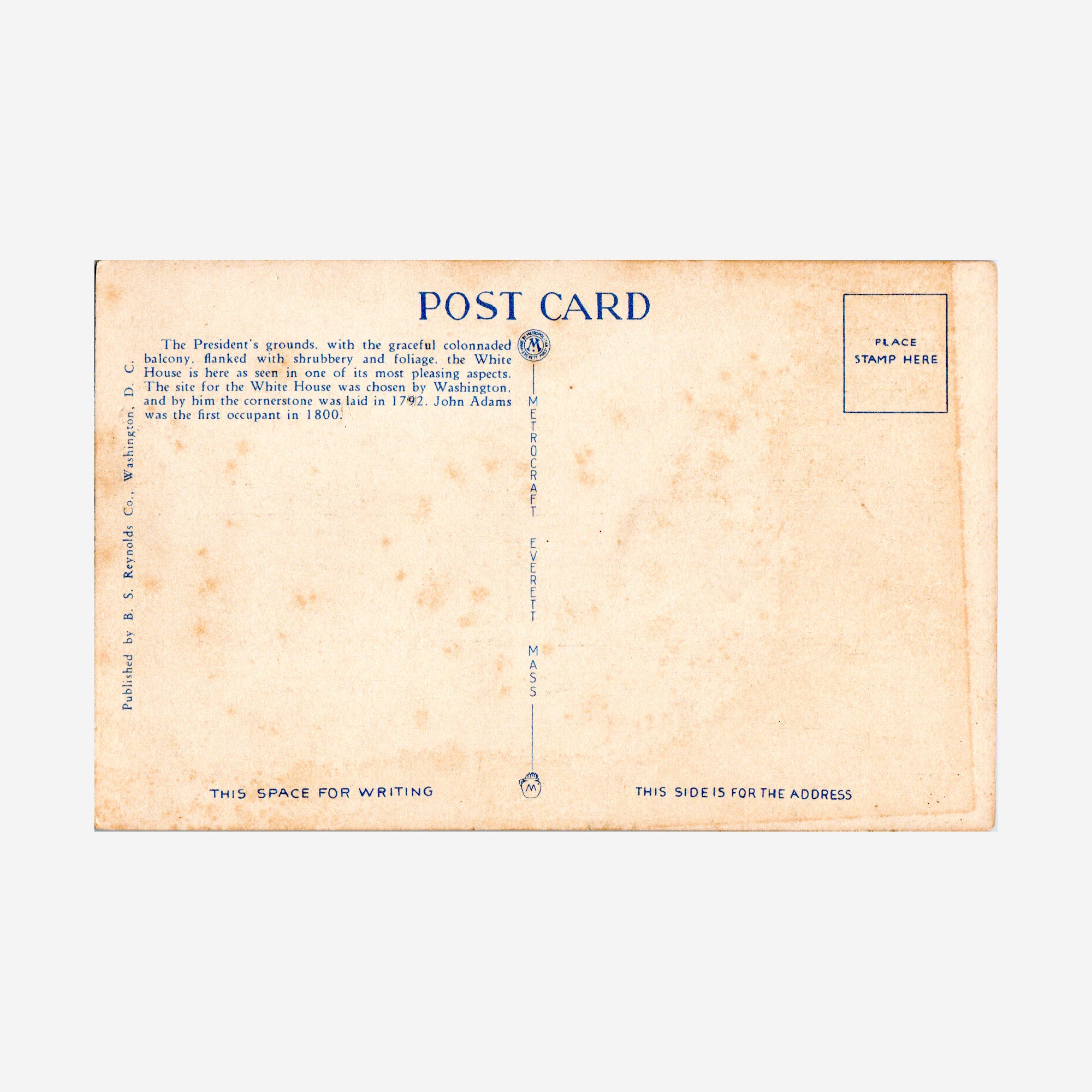 Vintage Postcard Back With Stamp